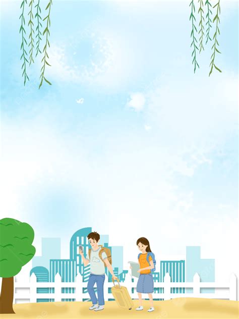 Light Blue Creative Couple Spring Outing Outing Background Wallpaper Image For Free Download