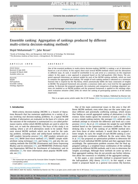 Pdf Ensemble Ranking Aggregation Of Rankings Produced By Different