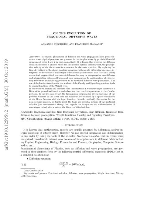 Pdf On The Evolution Of Fractional Diffusive Waves
