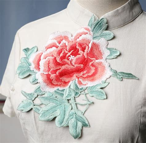 Peony Flower Patch Big Patch Iron On Patch Handmade Embroidered Patch