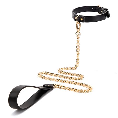 Black Leather Bondage Slave Collar With Metal Chain Adult Sex Toy For Fetish Play