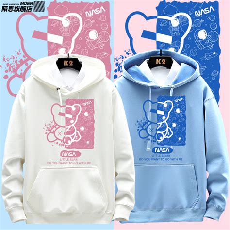 Nasa联名小熊情侣装潮牌周边衣服男女情侣同款加绒连帽卫衣外套mn虎窝淘