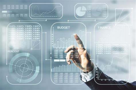 Premium Photo Man Hand Clicks On Abstract Virtual Analytics Data