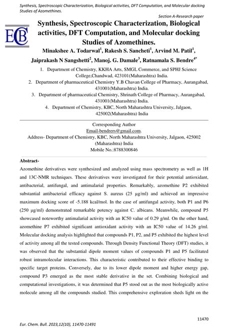 Pdf Synthesis Spectroscopic Characterization Biological Activities Dft Computation And