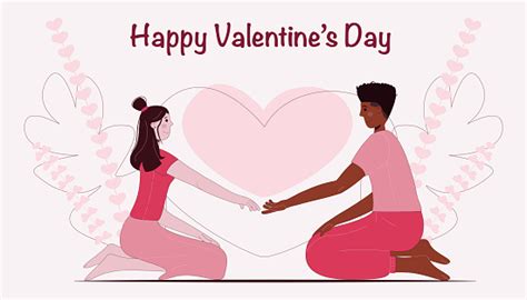 발렌타인 데이 인사말 카드 사랑에 빠진 커플 서로 만지다 귀여운에 대한 스톡 벡터 아트 및 기타 이미지 귀여운 데이트 등장인물 Istock