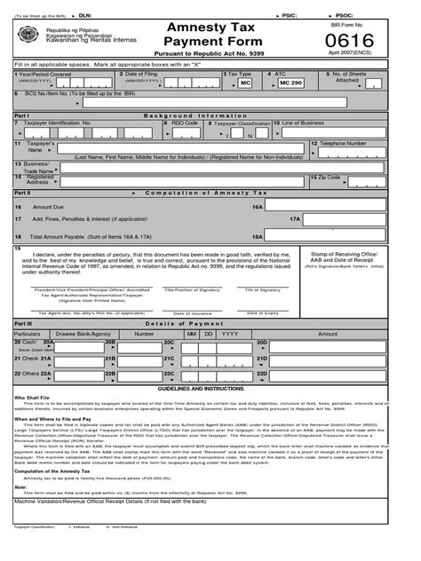 Bir Form 0616 Amnesty Tax Payment Form Pdf Pdf Taxpayer Payments