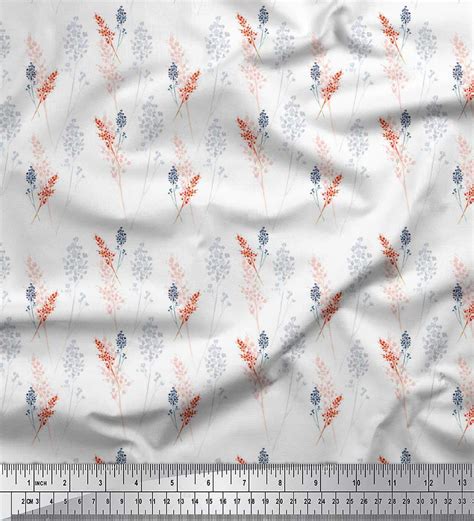 Soimoi White Cotton Duck Fabric Plant And Floral Print Fabric By Yard 42