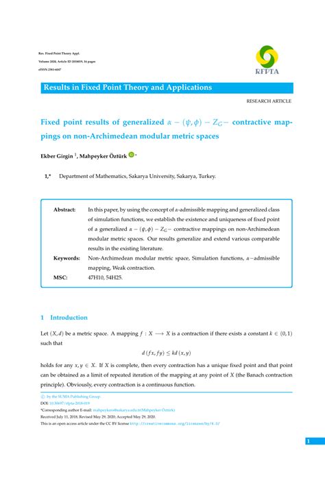 Pdf Fixed Point Results Of Generalized Alpha Left Psiphi Right Zg Contractive