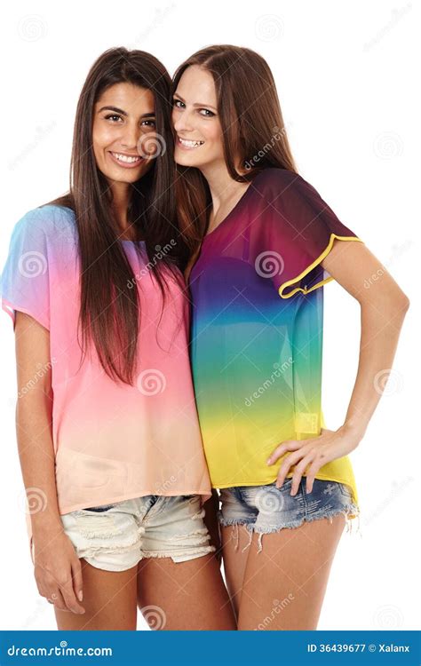 Girlfriends Posing And Smiling At The Camera Stock Image Image Of
