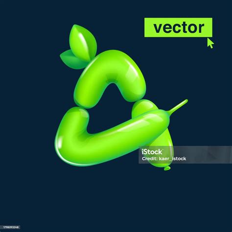 트위스트 풍선으로 만든 편지 로고 녹색 잎으로 친환경적이고 사실적인 3d 렌더링 만화 스타일의 벡터 요소입니다 0명에 대한 스톡 벡터 아트 및 기타 이미지 Istock
