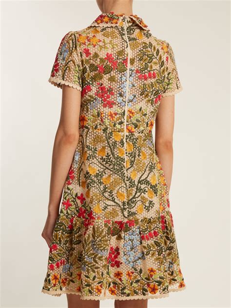 Embroidered Floral Mesh Ruffle Hem Dress Redvalentino