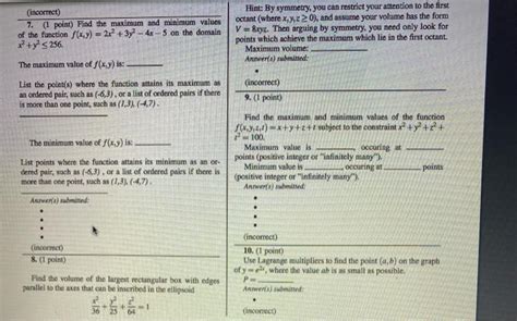 solved 1 1 point find the maximum and minimum values of