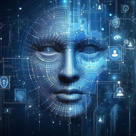 Abstract Facial Recognition Blue Background Stock Illustration