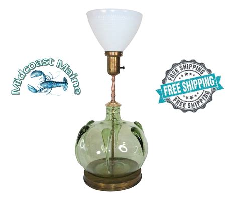 1940s Vintage Green Glass Globe Lamp With Brass And Copper Accents ~ Fast