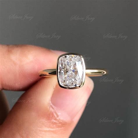 2 Ct Elongated Cushion Engagement Ring Bezel Set Cushion Cut Wedding