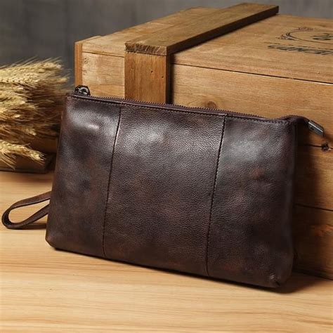 Cool Leather Mens Clutch Wristlet Bag Handmade Vintage Zipper Clutch