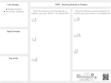 Recurring Decimals To Fractions Teaching Resources