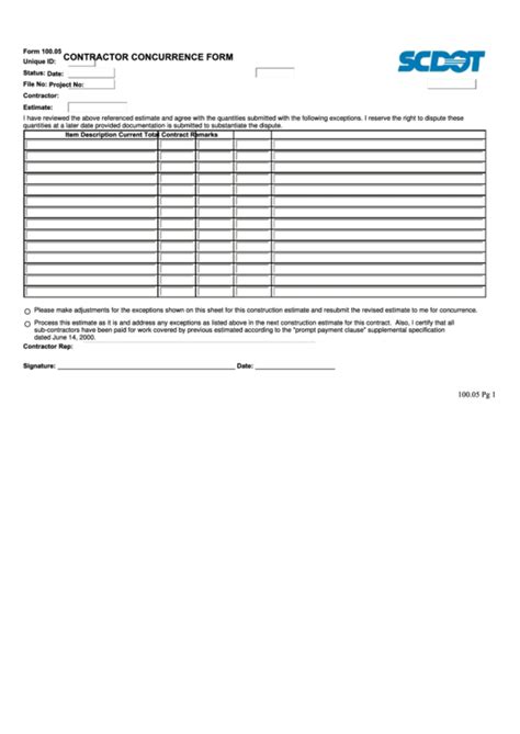 Contractor Concurrence Form Printable Pdf Download