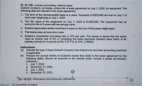 Pr 21 116 Lessee Accounting Finance Lease StudyX