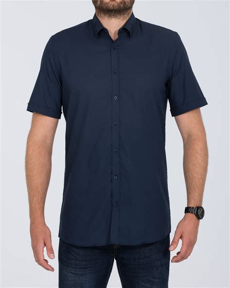 2t Leo Slim Fit Short Sleeve Tall Mens Long Longer Shirt Navy Blue