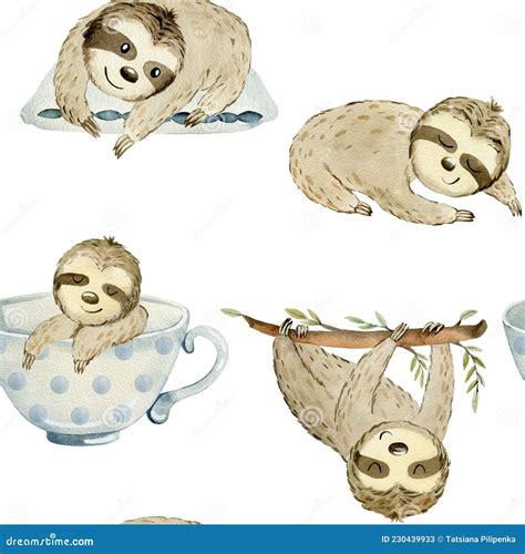 水彩可爱的树懒 库存例证 插画 包括有 靠山 杯子 怠惰 婴孩 模式 纸张 夏天 例证 230439933