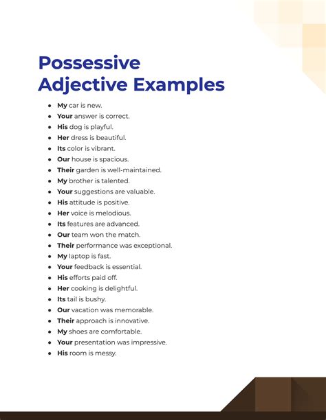 99 Possessive Adjective Examples
