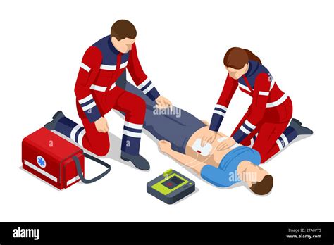 Isometric Concept Of Cardiac Massage Cpr Emergency Aid Medic Character Performing Chest