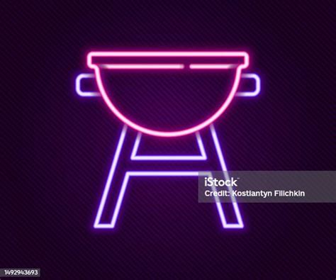 검은 색 배경에 고립 된 빛나는 네온 라인 바베큐 그릴 아이콘 바베큐 그릴 파티 다채로운 개요 개념 벡터 고기에 대한 스톡 벡터