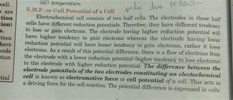 Iii Temperature E M F Or Cell Potential Of A Cell Electrochemical Ce
