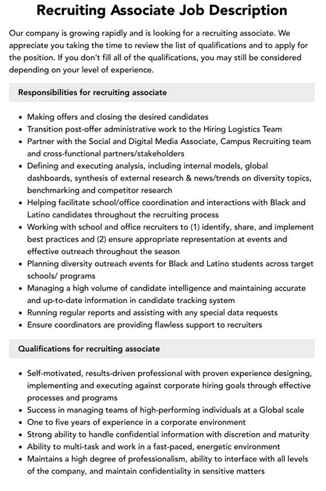 Recruiting Associate Job Description Velvet Jobs