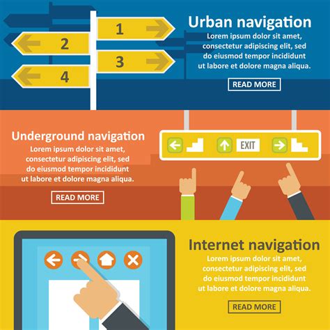 Urban Navigation Banner Horizontal Set Flat Style 8479202 Vector Art
