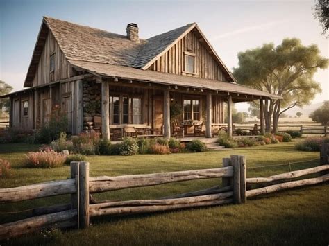 Premium Ai Image Ranch House With Rustic Surrounding And Picket Fence