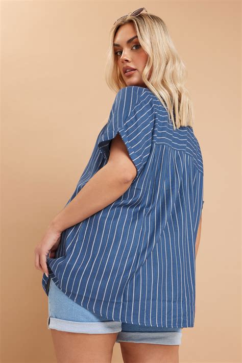 Yours Plus Size Navy Blue Stripe Notch Neck Blouse Yours Clothing