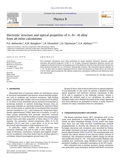 Pdf Electronic Structure And Optical Properties Of α Feal Alloy From