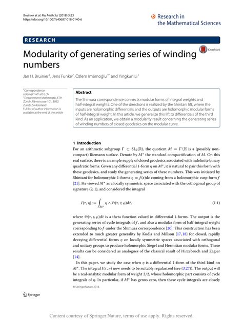 Modularity Of Generating Series Of Winding Numbers