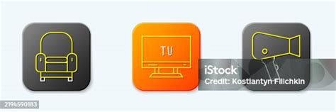 라인 안락 의자 스마트 Tv 및 헤어 드라이어 아이콘을 설정하십시오 벡터 가구에 대한 스톡 벡터 아트 및 기타 이미지 가구 다중 색상 단일 객체 Istock