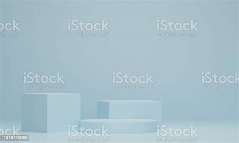파란색 파스텔 배경에 연단과 최소한의 장면 기하학적 모양 받침대에 대한 스톡 사진 및 기타 이미지 받침대 파란색 0명