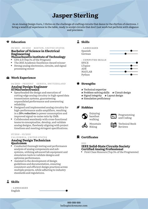 Analog Design Engineer Resume Sample Kickresume