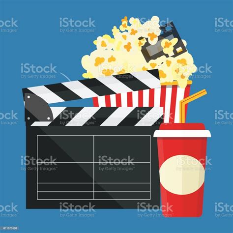 벡터 일러스트입니다 팝콘과 음료 필름 스트립 테두리입니다 평면 디자인 스타일에 시네마 영화 밤 아이콘입니다 밝은 배경 감독에 대한 스톡 벡터 아트 및 기타 이미지 Istock