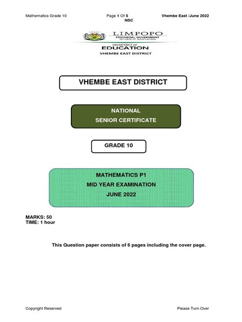 Math P1 Grd 10 Qpaper June 2022 Pdf Elementary Mathematics
