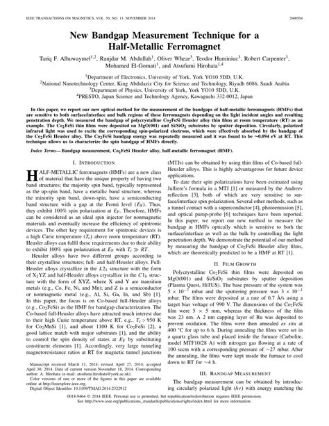 Pdf New Bandgap Measurement Technique For A Half Metallic Ferromagnet