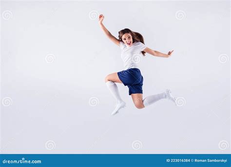 Full Length Body Size View Of Nice Attractive Girlish Funny Funky Slim