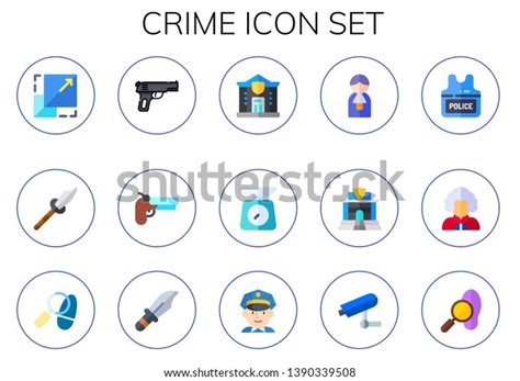 Crime Icon Set 15 Flat Crime Stock Vector Royalty Free 1390339508