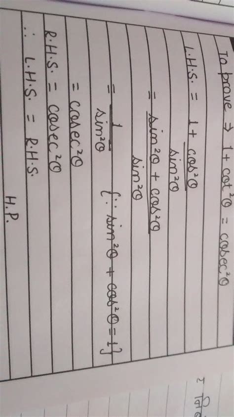 Prove That 1 Cot 2theta Cosec 2 Theta