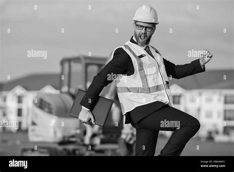 Walking Engineer Man At Civil Engineering Outdoor Engineer Man At