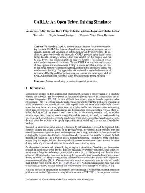 02 Lesson 1 Supplementary Reading Carla Overview Self Driving Car Simulation Carla An