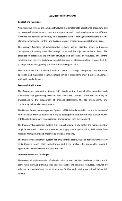 Administrative Systems Administrative Systems Concept And Functions
