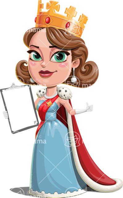 Cute Queen Cartoon Character Set Holding A Notepad 2 Graphicmama