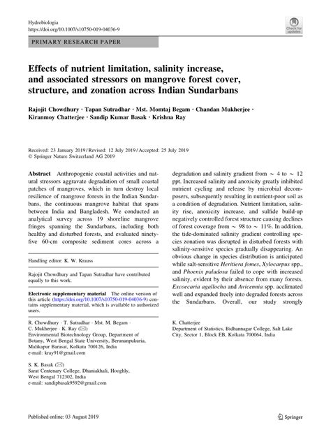 Pdf Effects Of Nutrient Limitation Salinity Increase And Associated Stressors On Mangrove