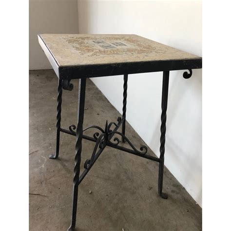Mediterranean Tile Top Wrought Iron Side Table Chairish